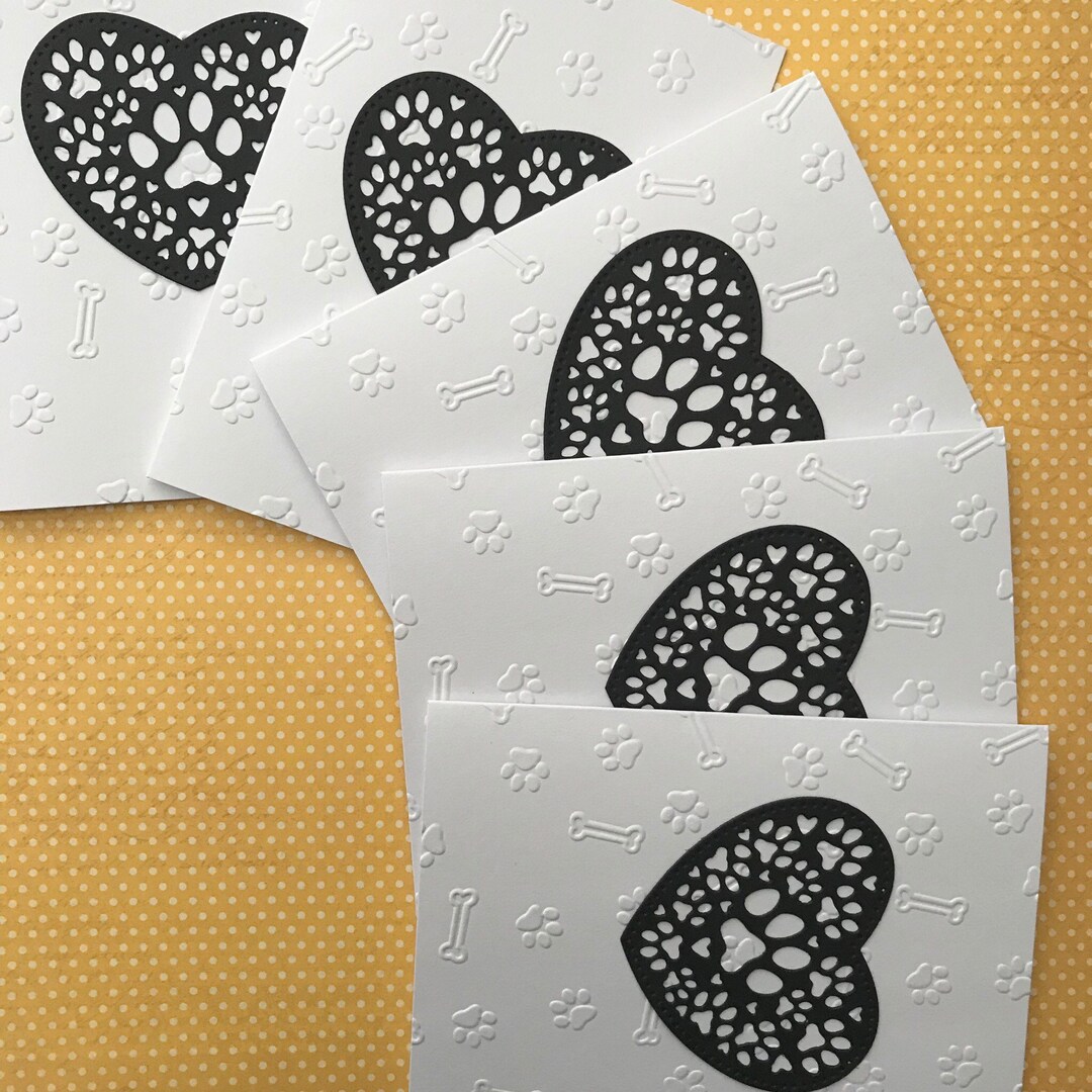 Heart Paw Print Card Set, Paw Print & Dog Bone Card, Stationery Set ...