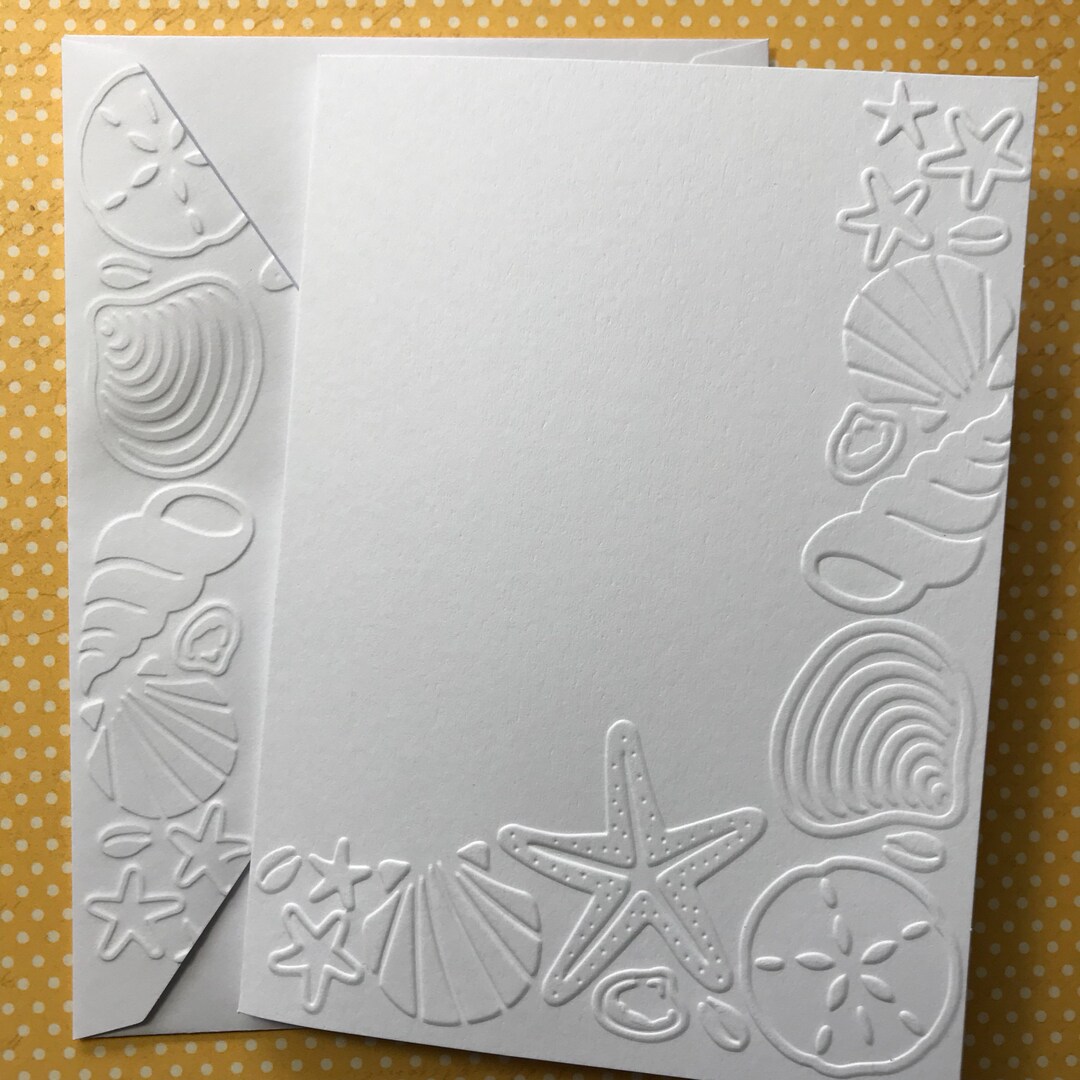 Seashell Cards, Set of 5 White Embossed Note Cards, Stationery Set ...