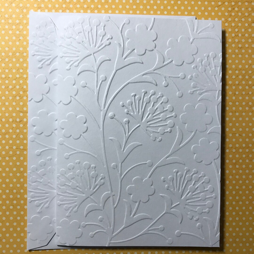 Dandelions Note Card, White Embossed Note Cards, Greeting Cards, Dandelion Stationery Set, Blank ...