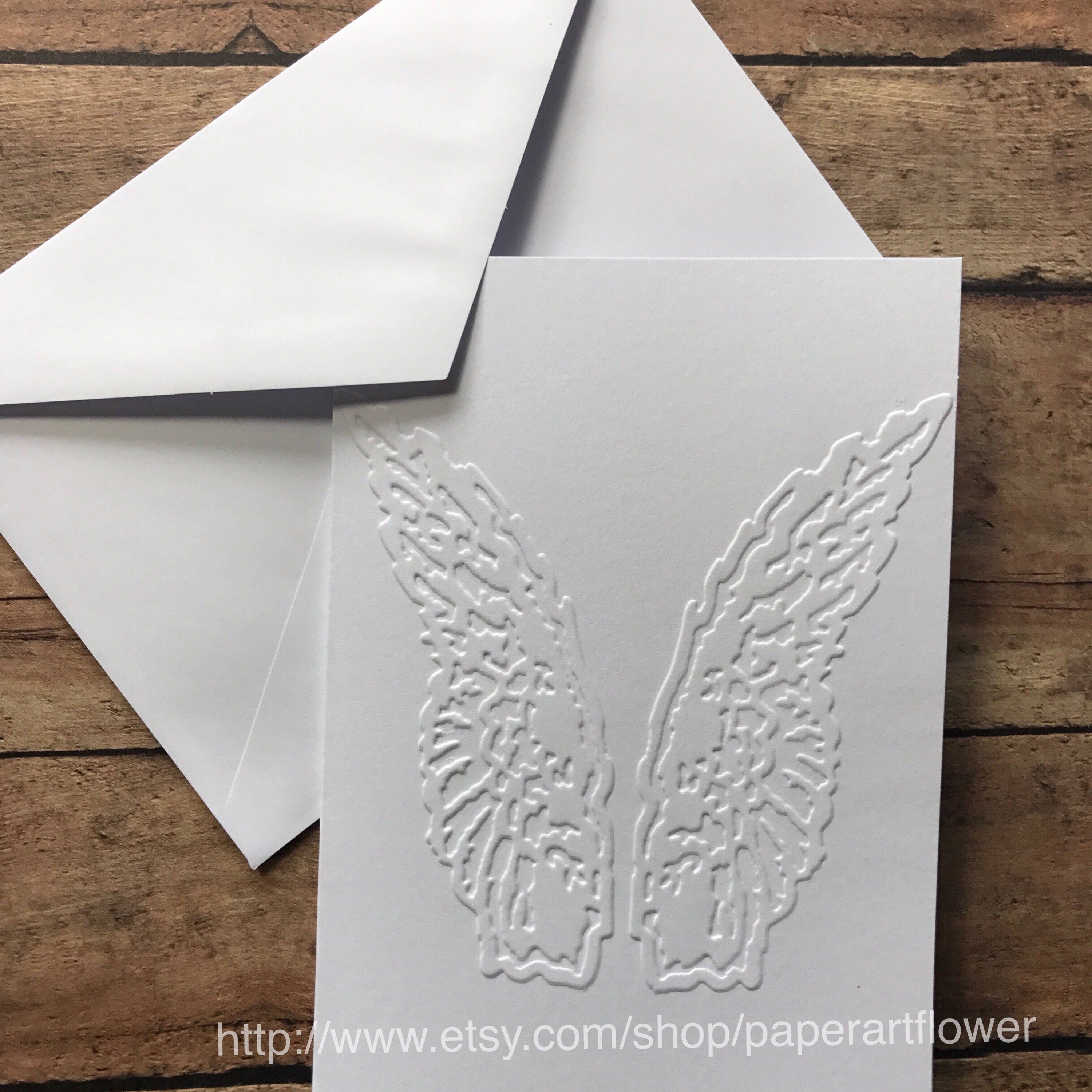 Angel Wings Card Set White Embossed Cards Stationery Set | Etsy