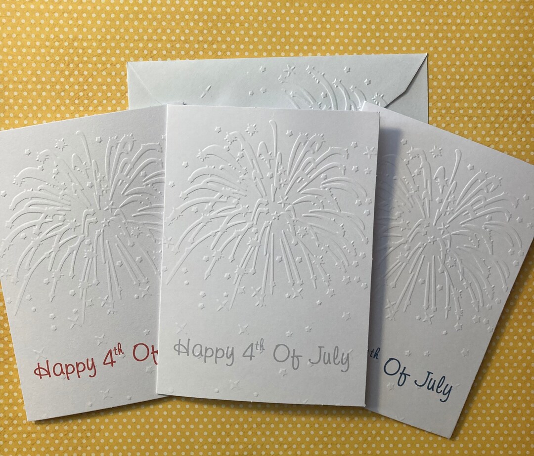 Happy 4th of July Fireworks Card Set, White Embossed Cards, United ...