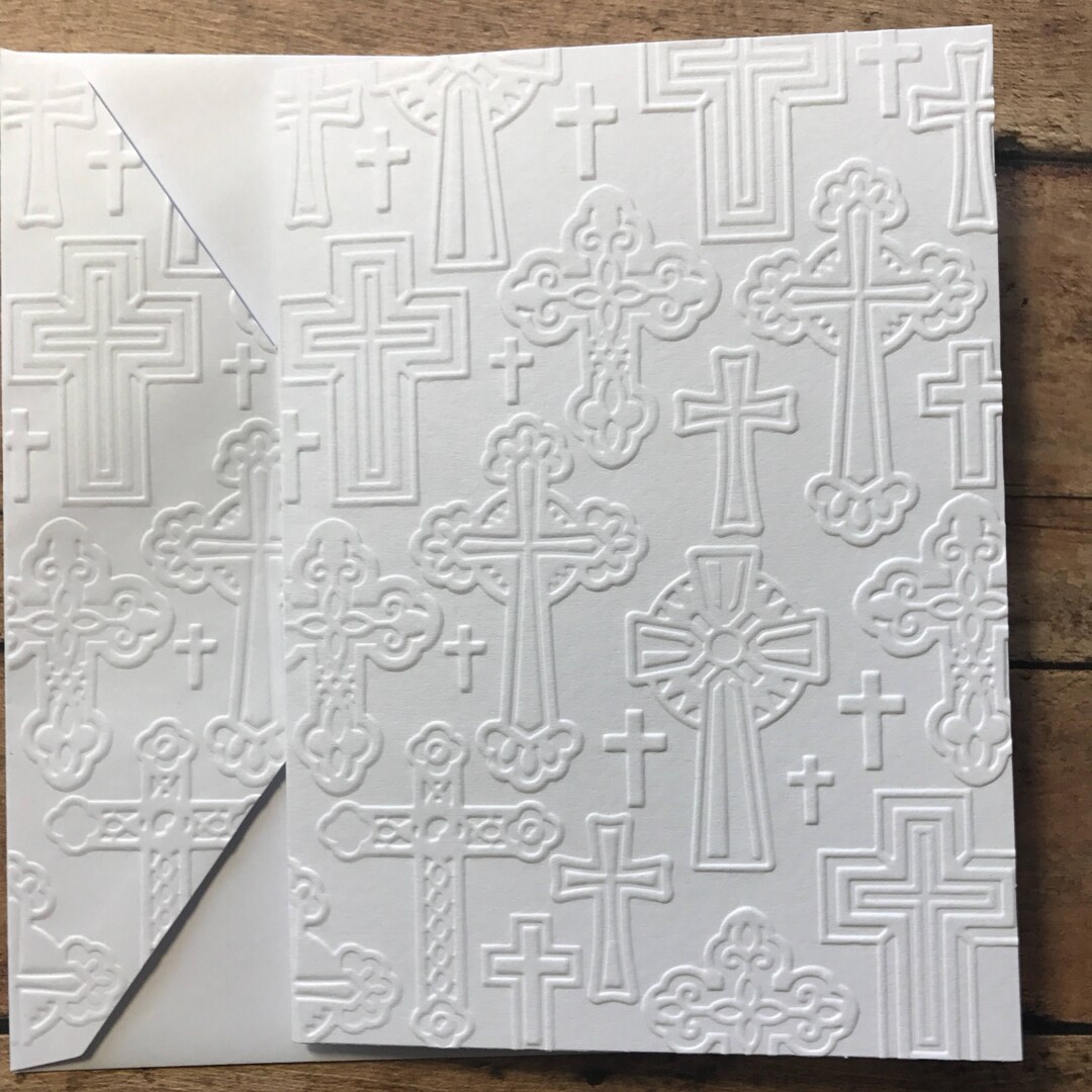 Cross Note Card Set, Set of 5 White Embossed Cards, Stationery Set ...