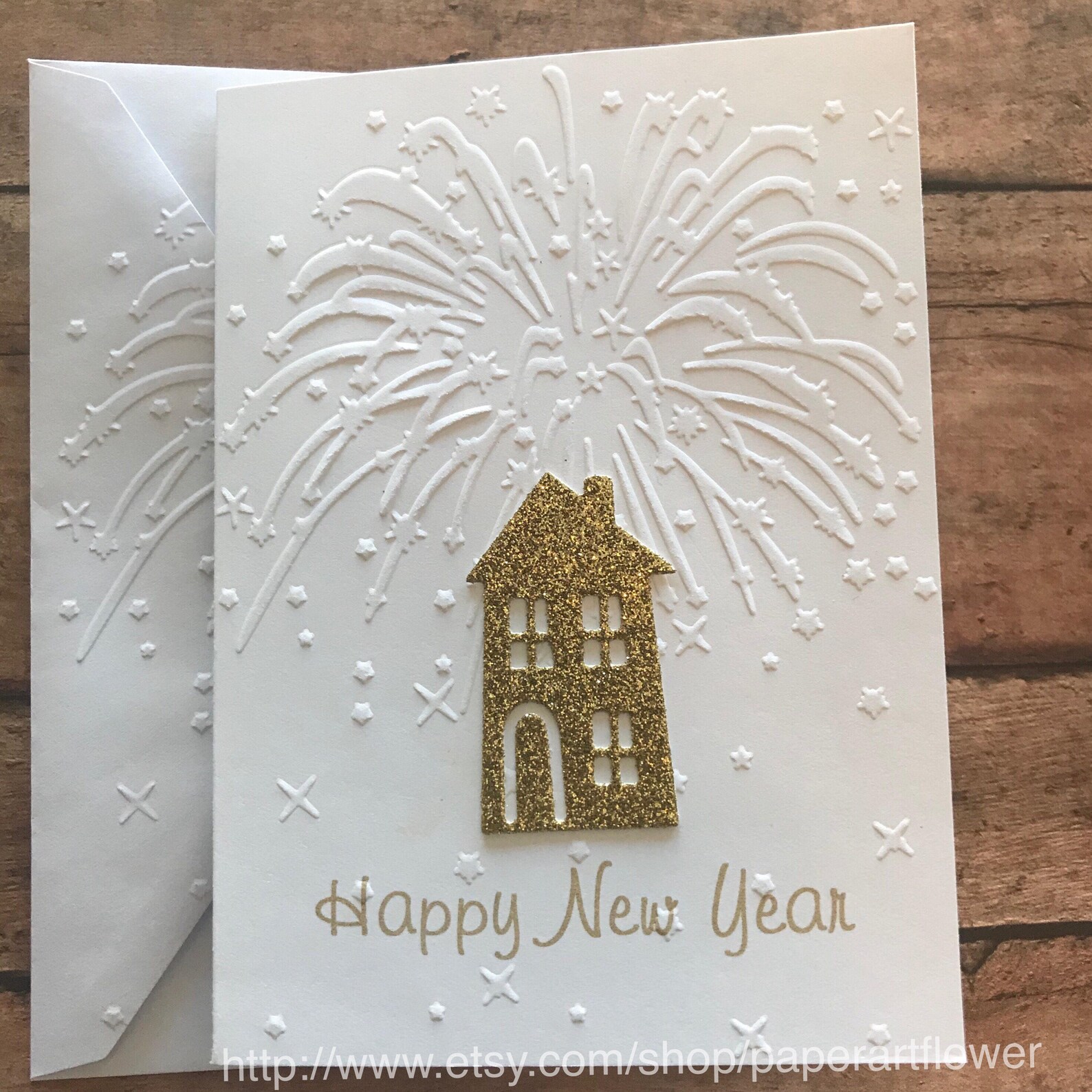 New Year's Card Set, Fireworks Card Set, White Embossed Cards ...