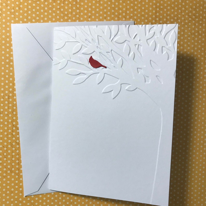 Cardinal Cards White Embossed Tree Cards Cardinal Bird - Etsy
