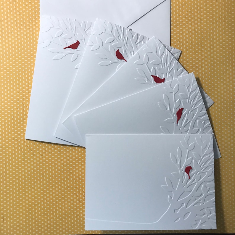 Cardinal Cards White Embossed Tree Cards Cardinal Bird | Etsy