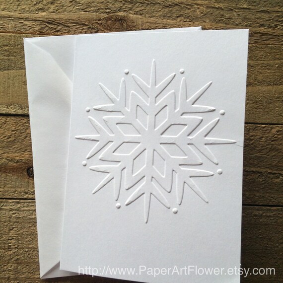 Snowflake Cards White Embossed Note Cards Greeting Card | Etsy