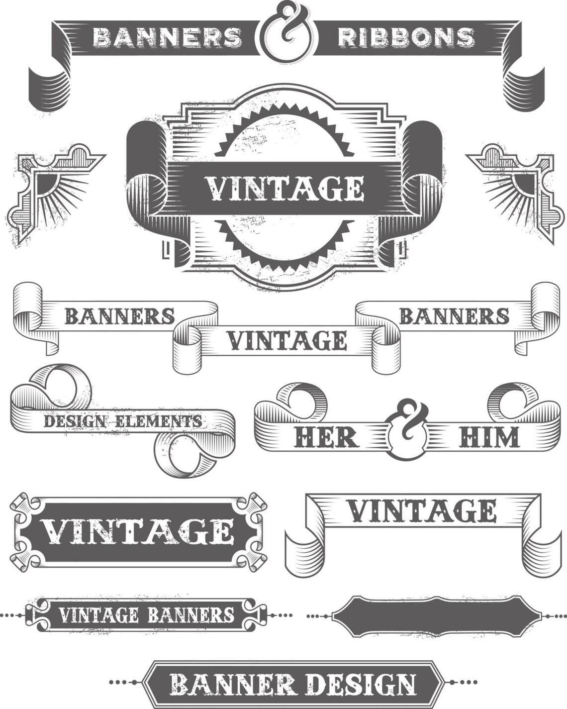 SVG Silhouette DXF Vintage Banners Frames Retro Chalkboard Scrapbook ...