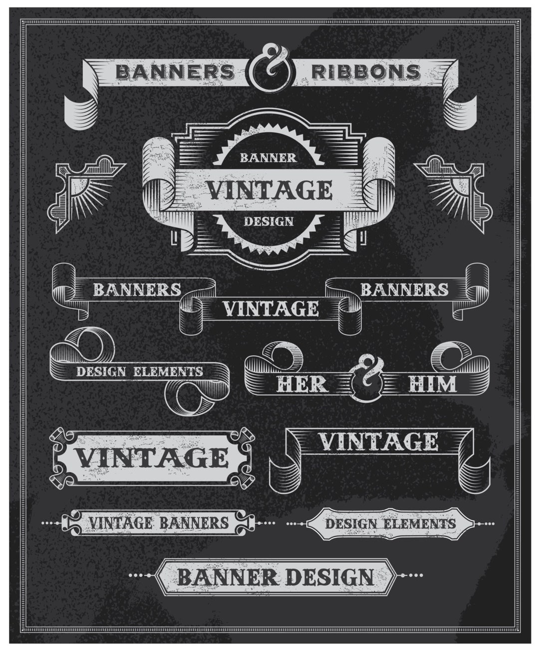 SVG Silhouette DXF Vintage Banners Frames Retro Chalkboard Scrapbook ...