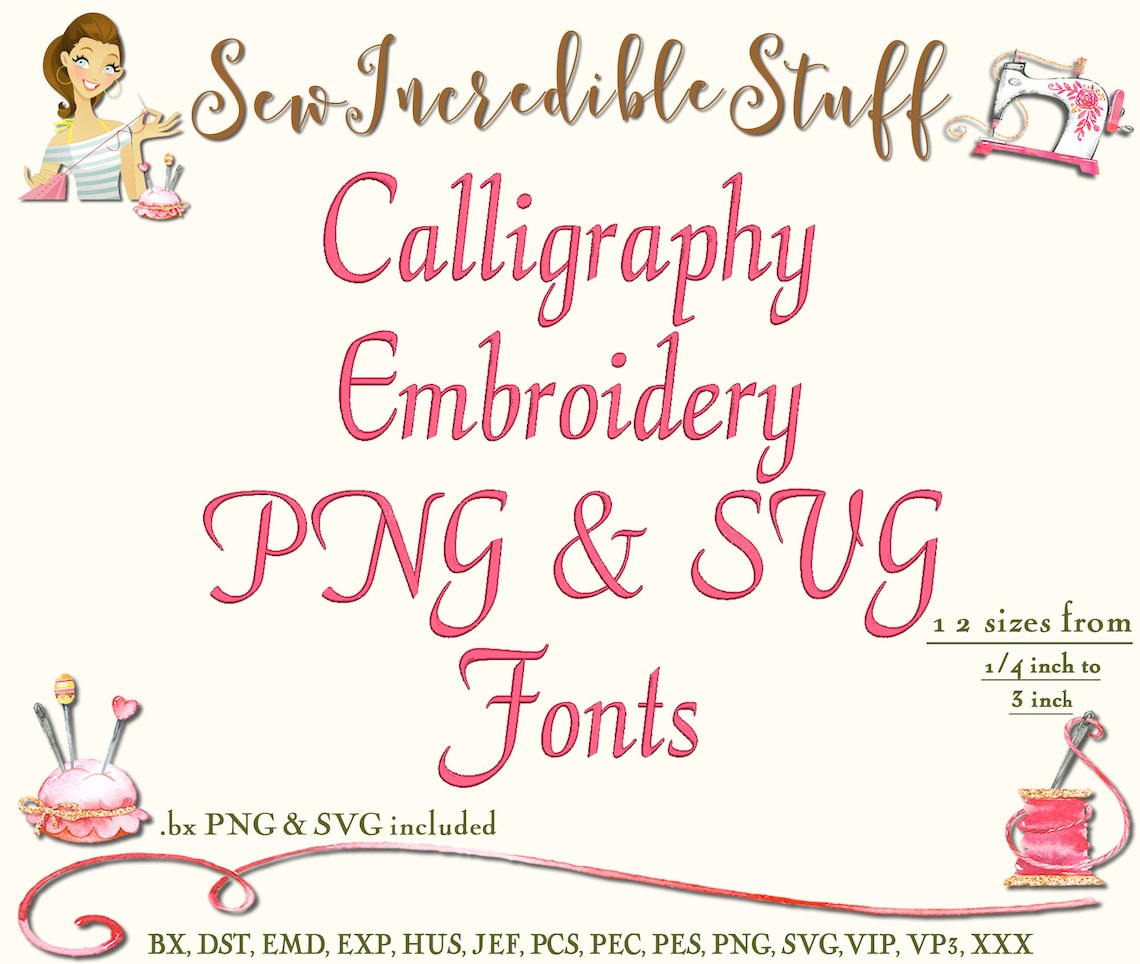 Calligraphy Script Machine Embroidery PNG and SVG Fonts - BX Font - 12 ...
