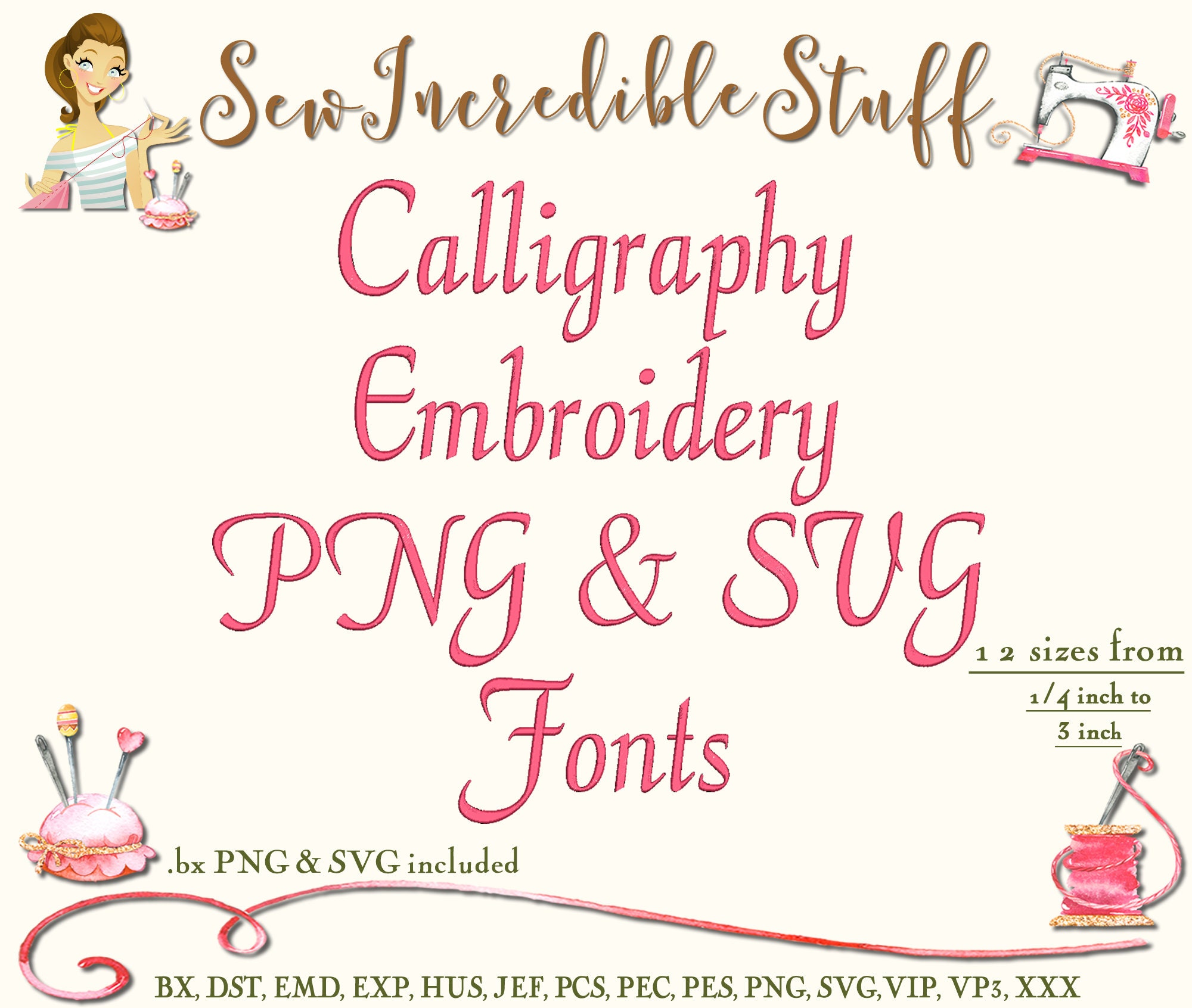 Calligraphy Script Machine Embroidery PNG and SVG Fonts - BX Font - 12 ...