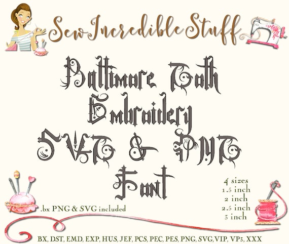 Baltimore Goth Machine Embroidery PNG and SVG Fonts BX Font | Etsy