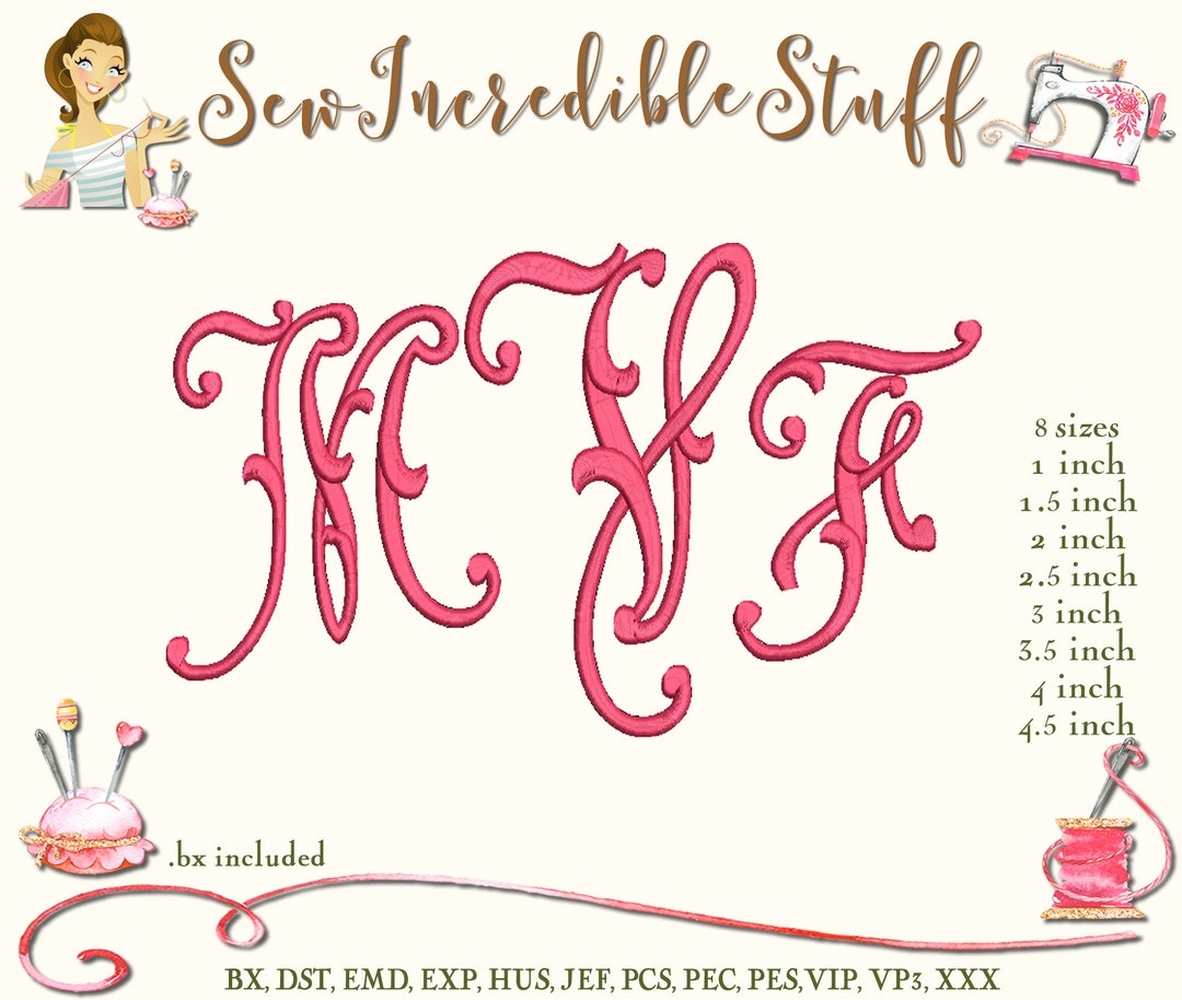 Baroque Monogram Embroidery Font - PES Font - BX Font - 8 Sizes - 11 ...