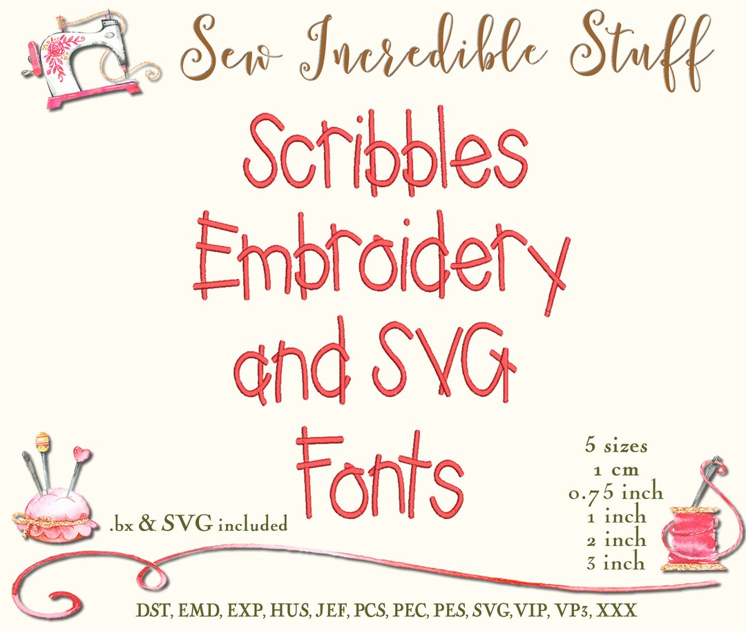 Scribbles Childish Handwriting Machine Embroidery and SVG Font 5 Sizes ...