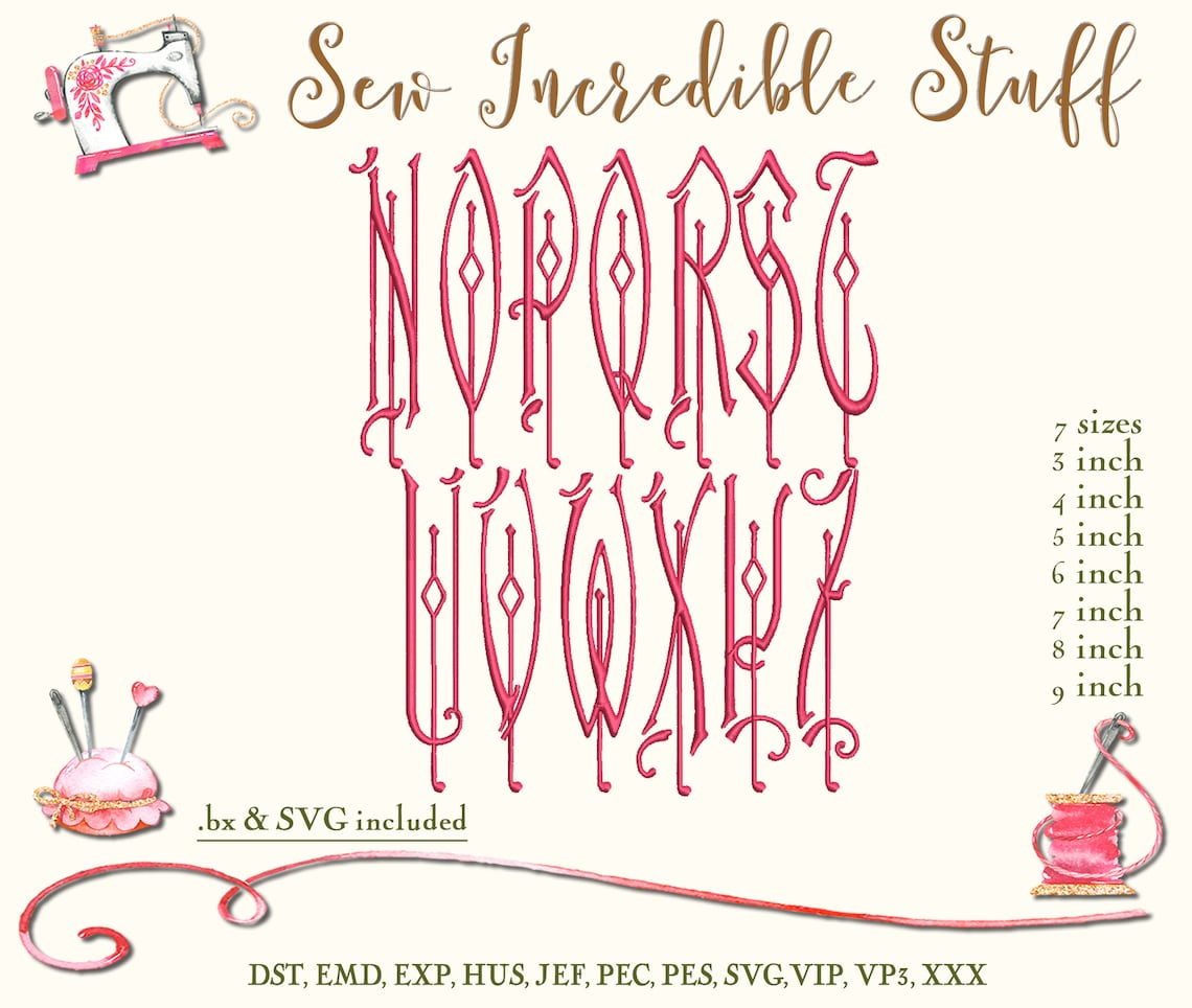 Three Initial Machine Embroidery Monogram and SVG Font BX - Etsy