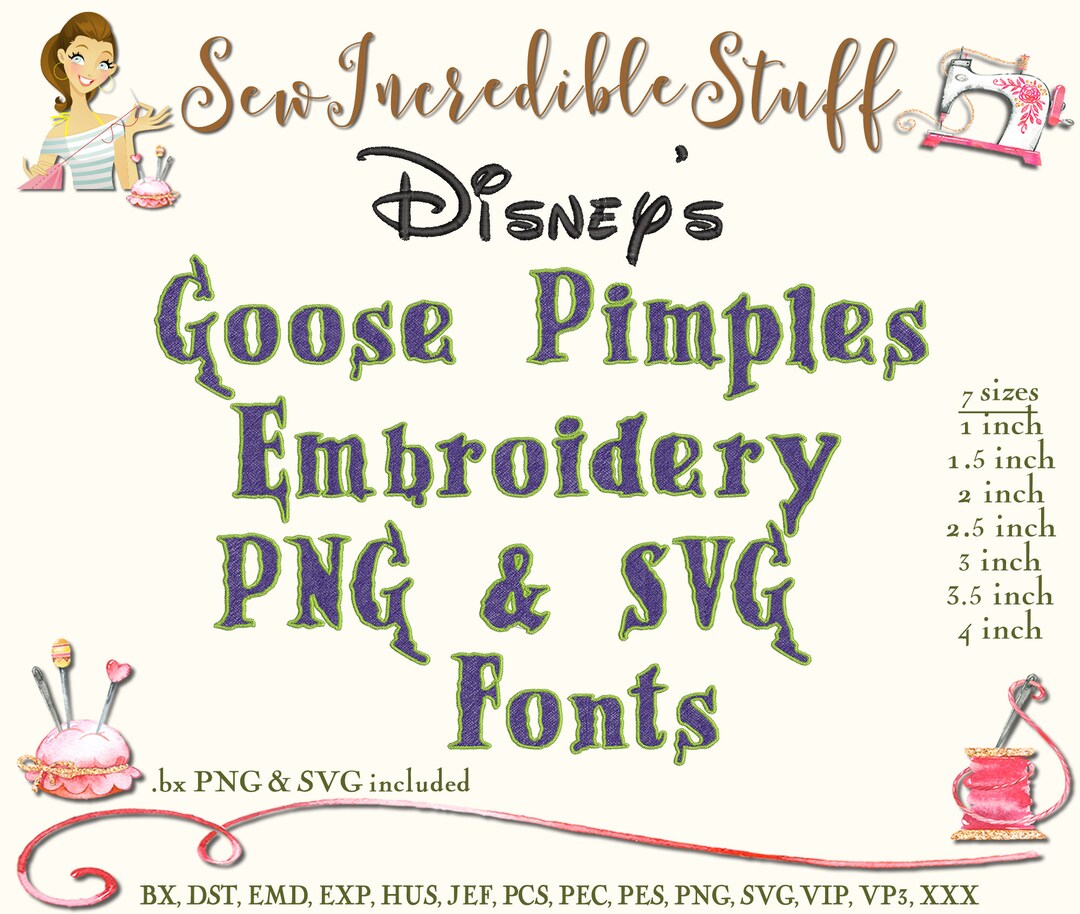 Goose Pimples Machine Embroidery PNG and SVG Font, BX Font, 7 Sizes - Etsy