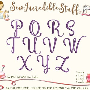 Lovely Upright Script Machine Embroidery SVG and PNG Fonts - 3 Sizes ...