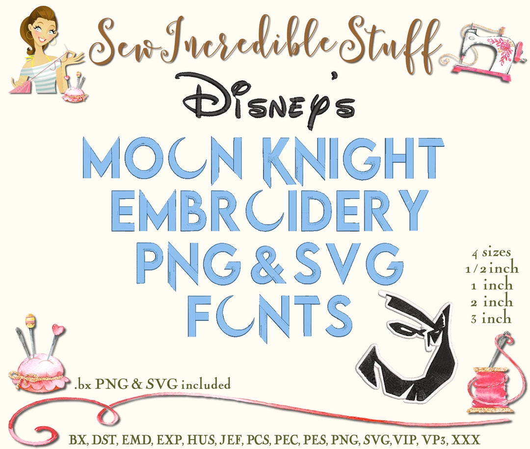 Moon Knight Machine Embroidery PNG and SVG Font, 11 Embroidery Formats ...