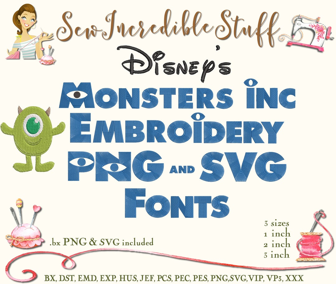 Monsters Inc Machine Embroidery PNG and SVG Fonts. 3 Sizes BX Font ...