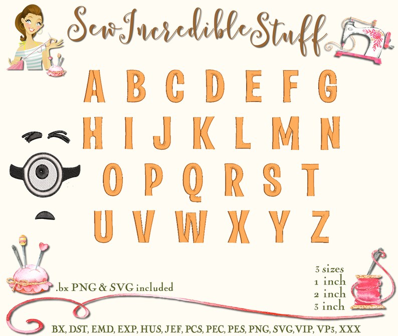 Despicable Me & Minions Machine Embroidery SVG and PNG Fonts - Etsy