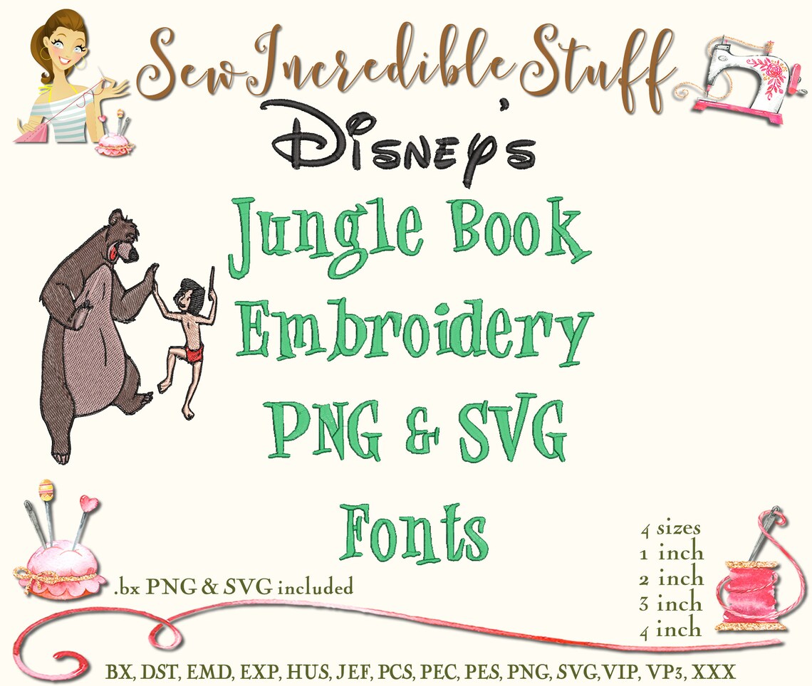 Jungle Book Machine Embroidery PNG and SVG Fonts 4 - Etsy