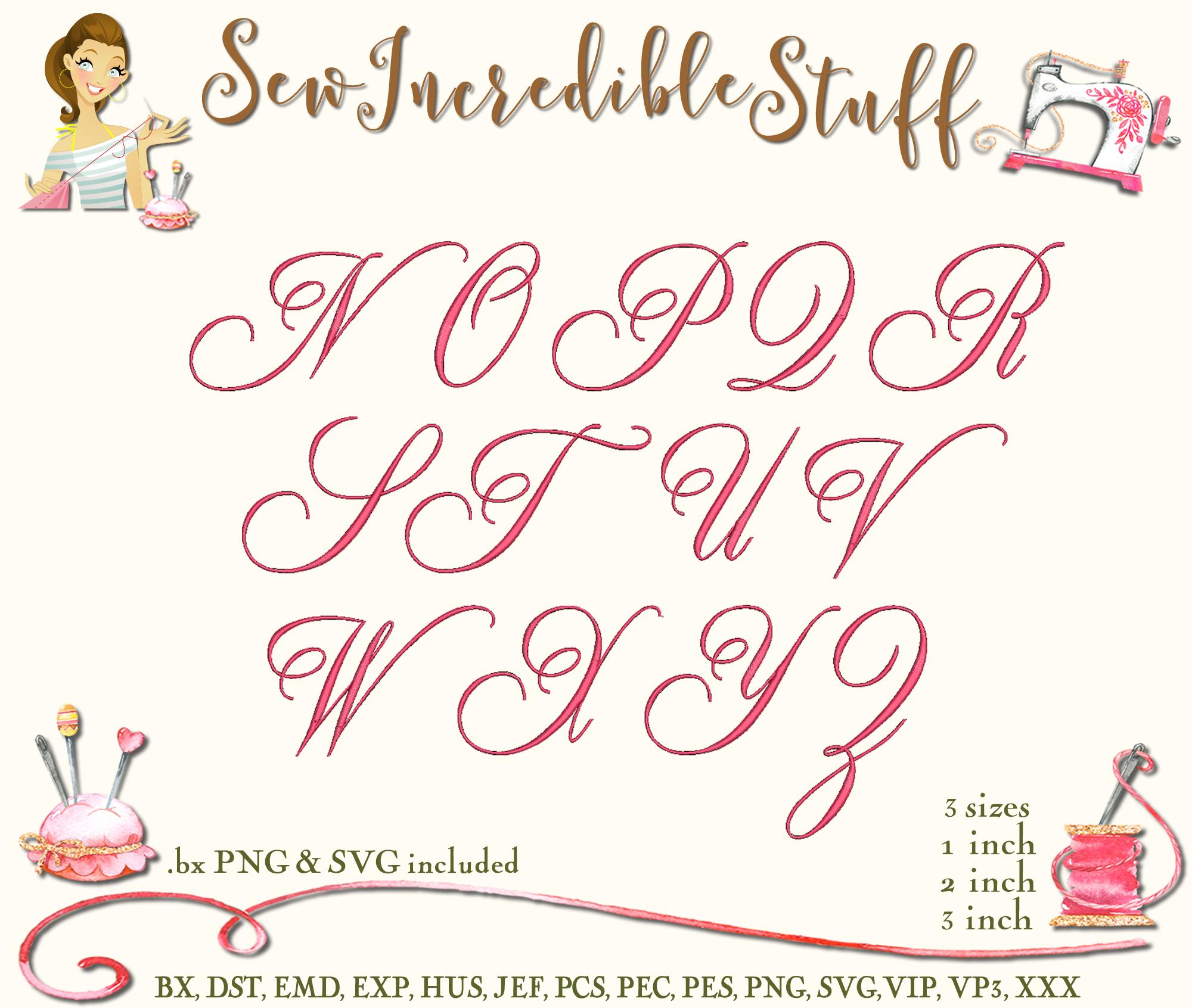 Elegant Script Machine Embroidery Font: PNG, SVG, BX (3 Sizes / 11 ...