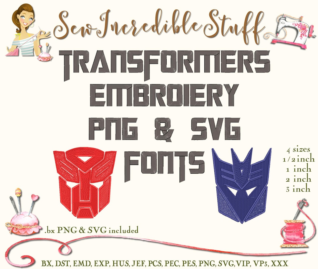 Transformers Machine Embroidery PNG and SVG Fonts - BX Font - 4 Sizes ...