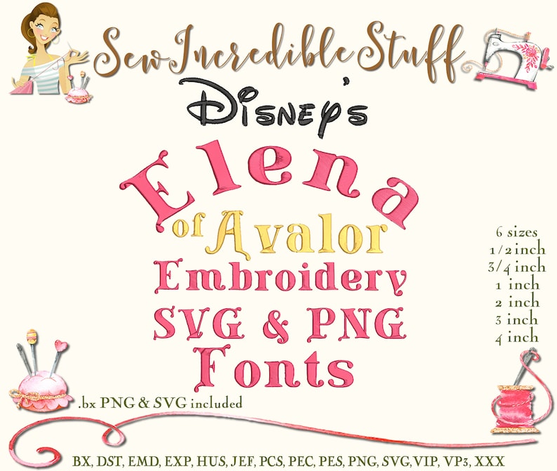 Elena of Avalor Machine Embroidery SVG and PNG Fonts, 4 Sizes- BX Font ...