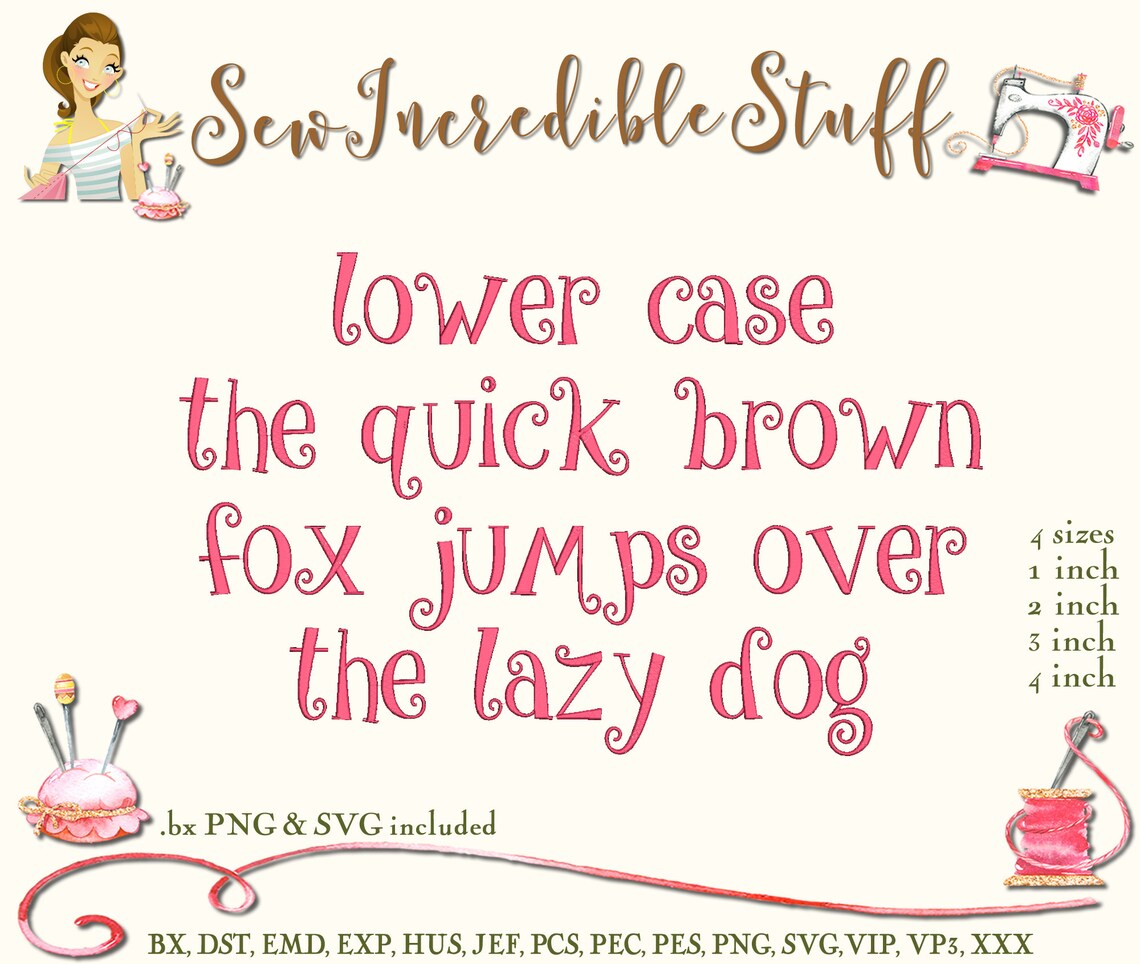 Tickled Pink Whimsical Machine Embroidery PNG and SVG Fonts, 4 Sizes ...
