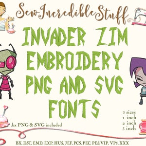 Invader Zim Machine Embroidery, PNG and SVG Font - BX Font - 2 Fonts ...