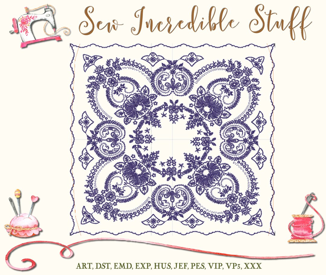 5 Heavily Embroidered Wedding Handkerchief Machine Embroidery Designs ...