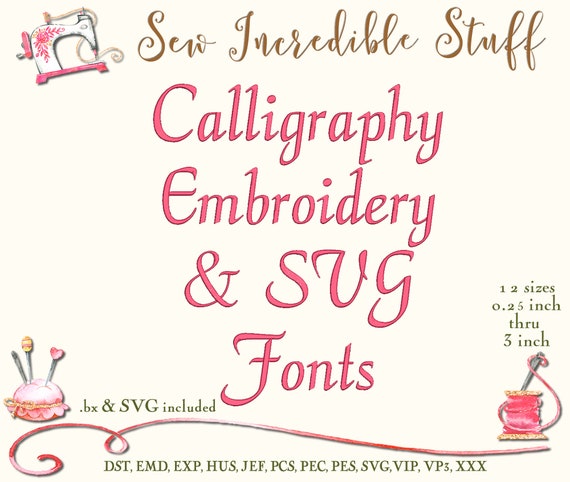 Calligraphy Script Machine Embroidery and SVG Fonts BX Font - Etsy