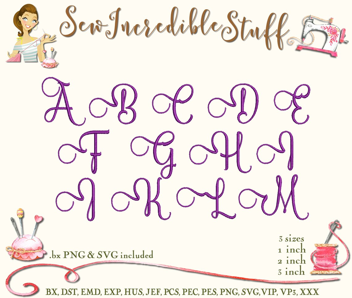 Lovely Upright Script Machine Embroidery SVG and PNG Fonts 3 - Etsy