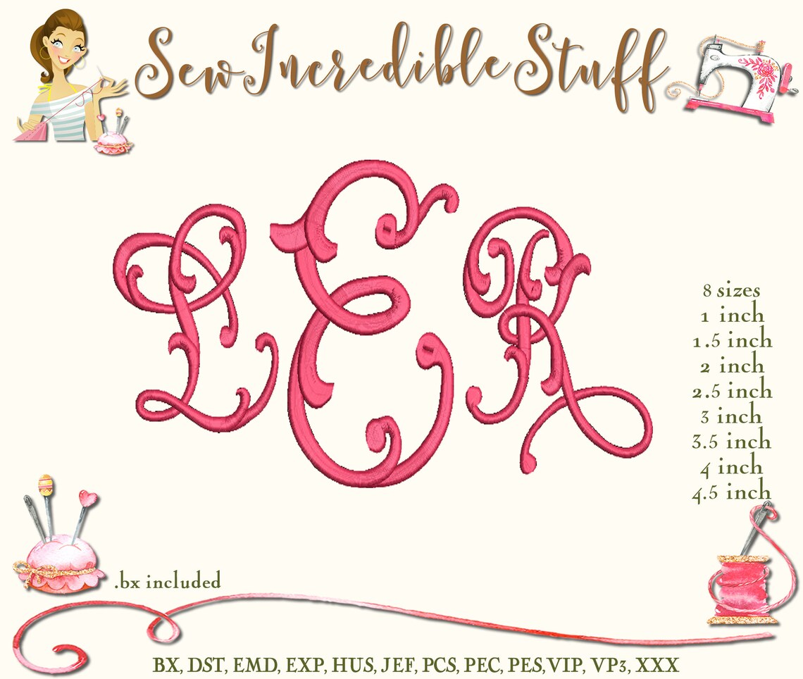 Baroque Monogram Embroidery Font - PES Font - BX Font - 8 Sizes - 11 ...