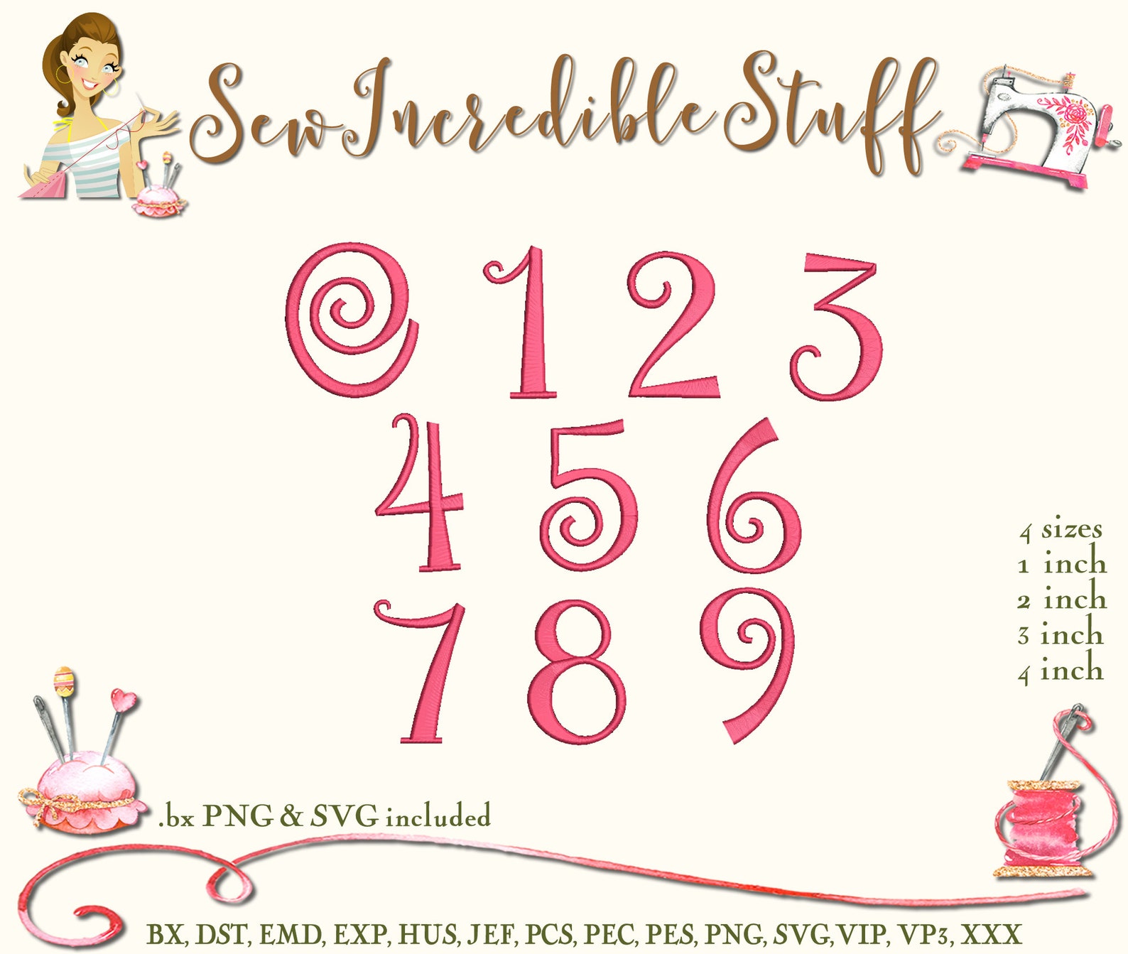 Tickled Pink Whimsical Machine Embroidery PNG and SVG Fonts, 4 Sizes ...