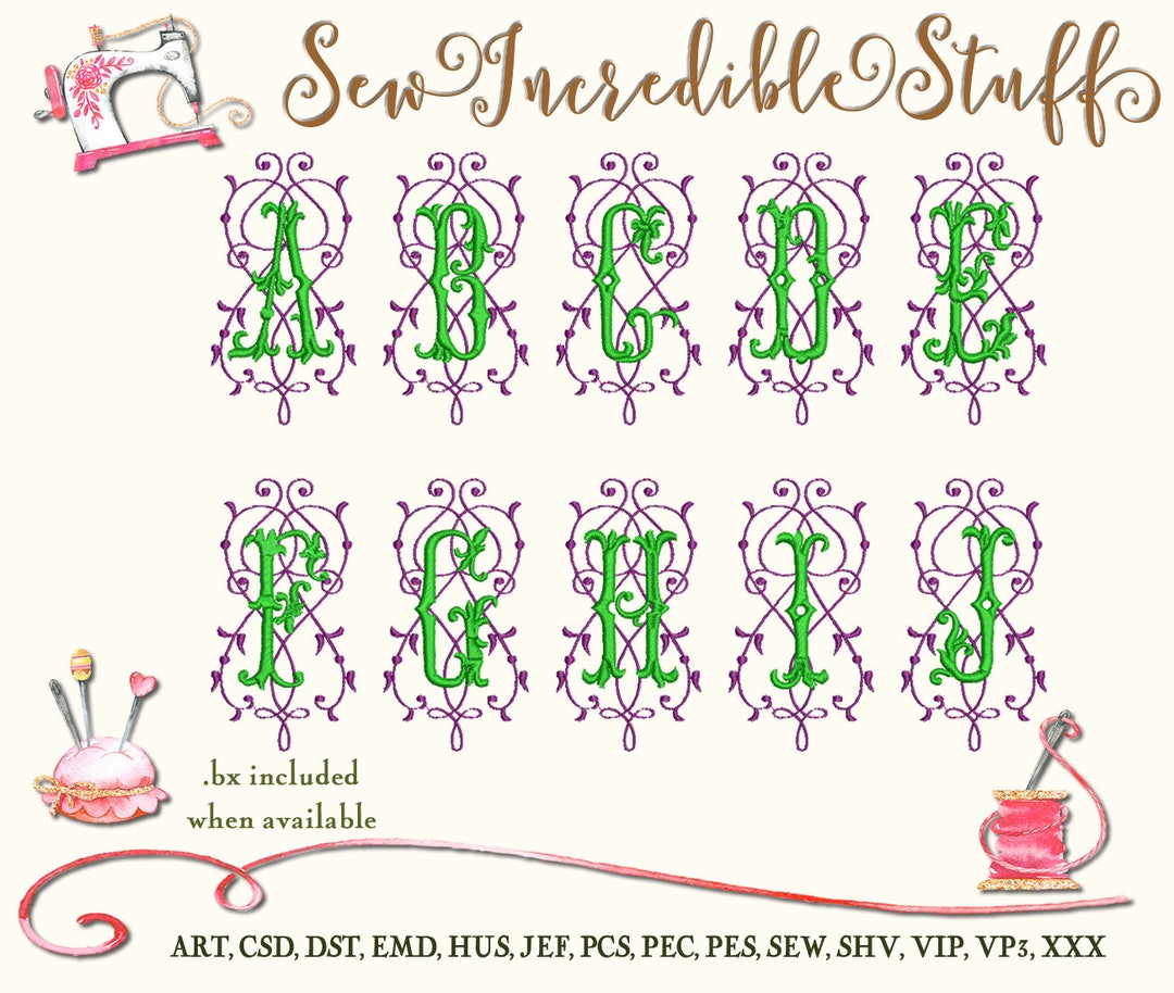 Single Initial, Two Color Machine Embroidery Monogram Font in Victorian ...