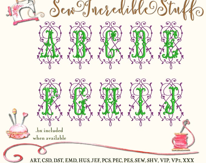 Single Initial, Two Color Machine Embroidery Monogram Font in Victorian ...
