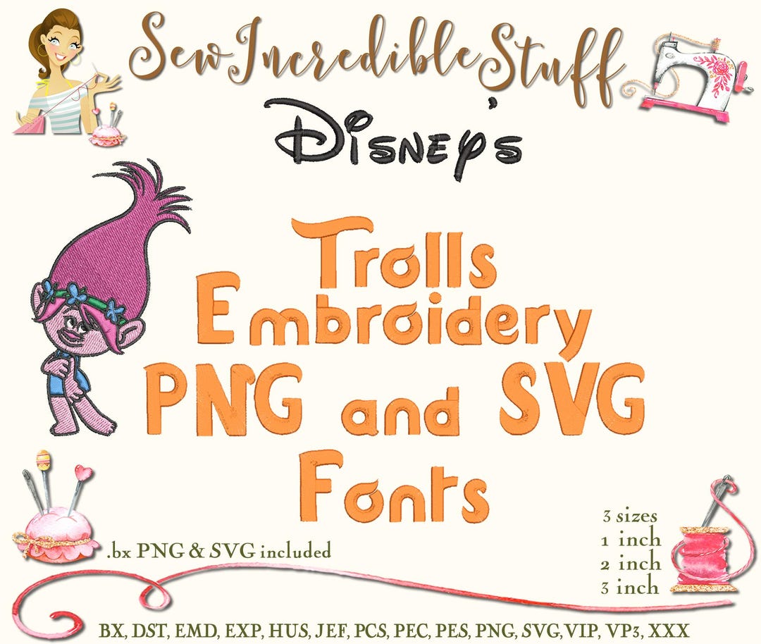 Trolls Machine Embroidery, PNG and SVG Fonts - 3 Sizes- BX Font - 11 ...