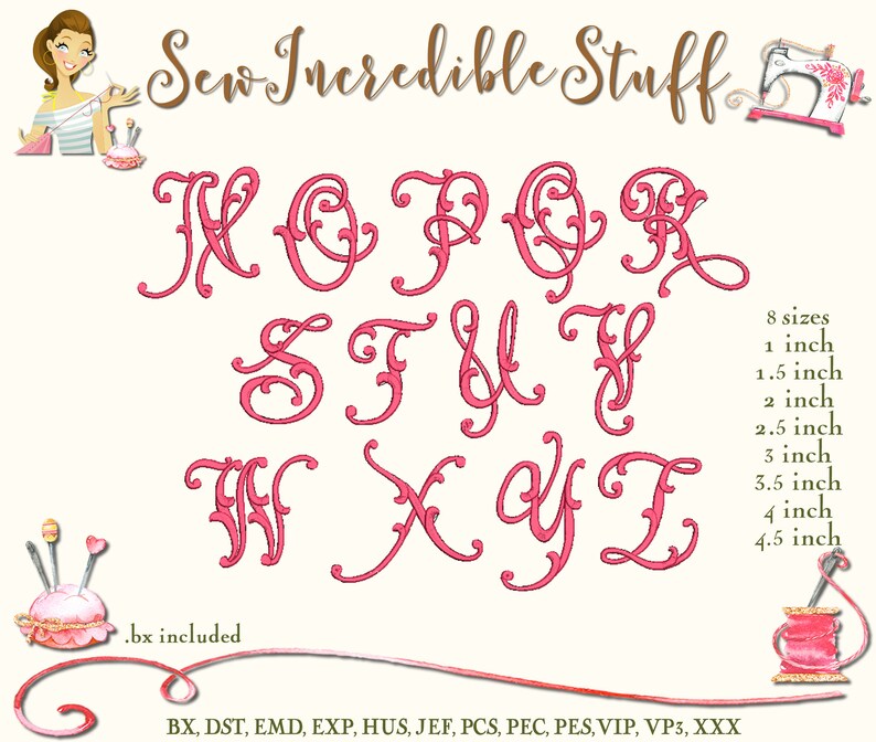 Baroque Monogram Embroidery Font PES Font BX Font 8 - Etsy