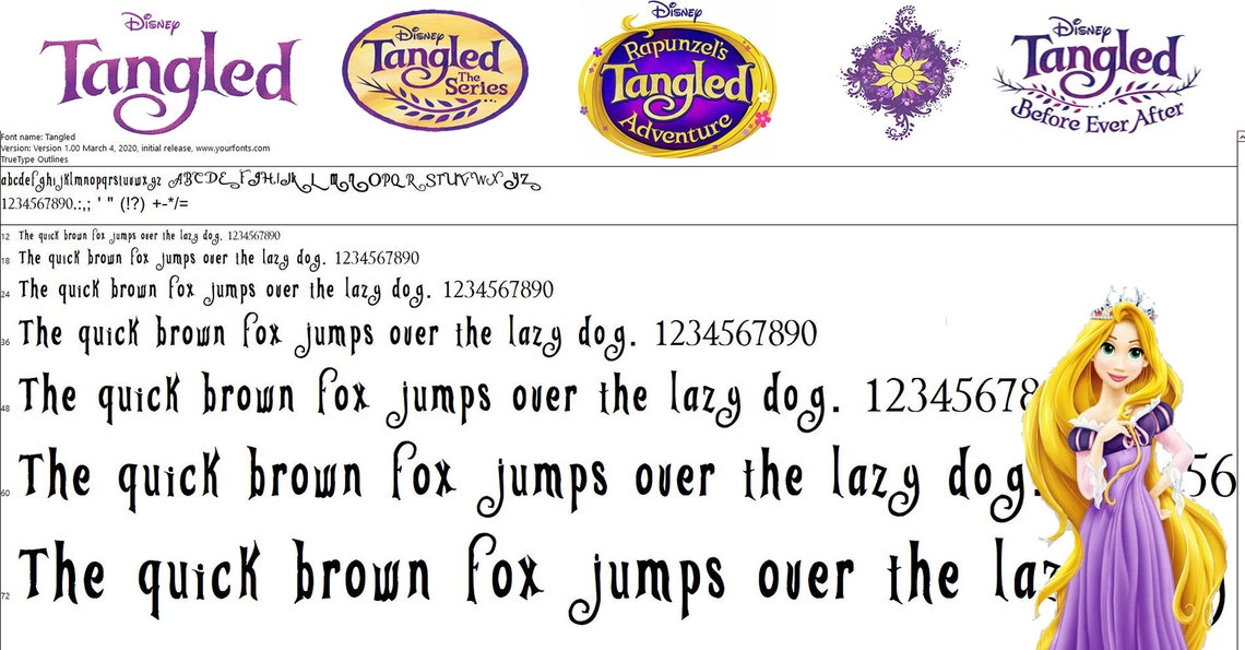 Disney's Tangled Computer Font Ttf Otf and Woff Fonts | Etsy