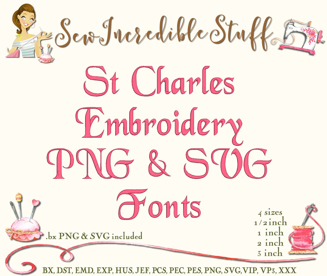 St. Charles Machine Embroidery PNG and SVG Fonts - English Style Font ...