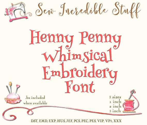 Henny Penny Whimsical Handwriting Machine Embroidery Font 3 | Etsy