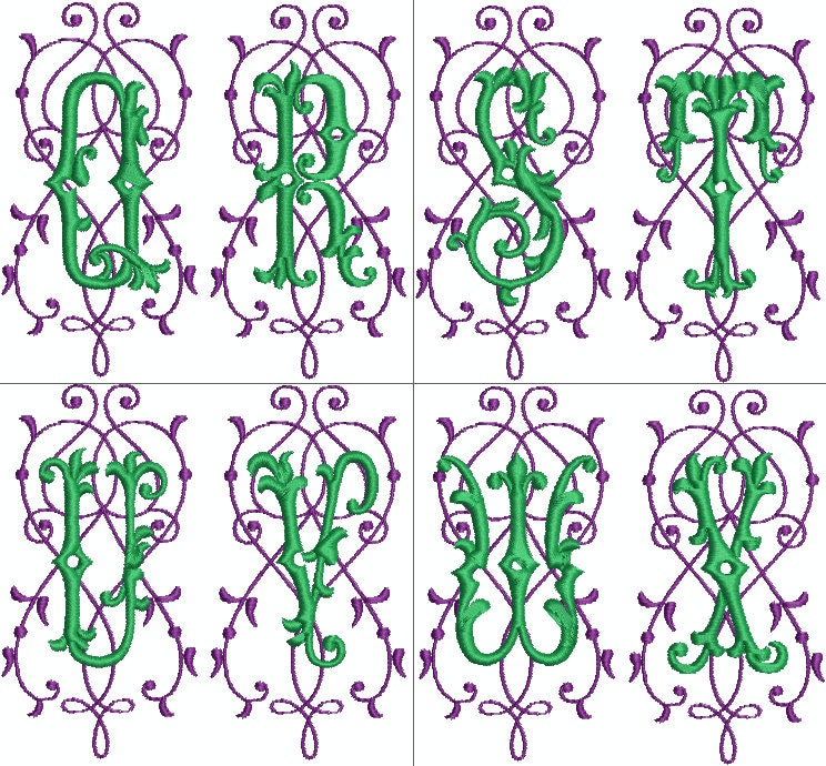 Single Initial, Two Color Machine Embroidery Monogram Font in Victorian ...