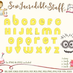Despicable Me & Minions Machine Embroidery, SVG and PNG Fonts and ...