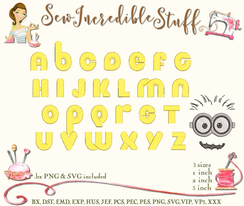 Despicable Me & Minions Machine Embroidery SVG and PNG Fonts - Etsy