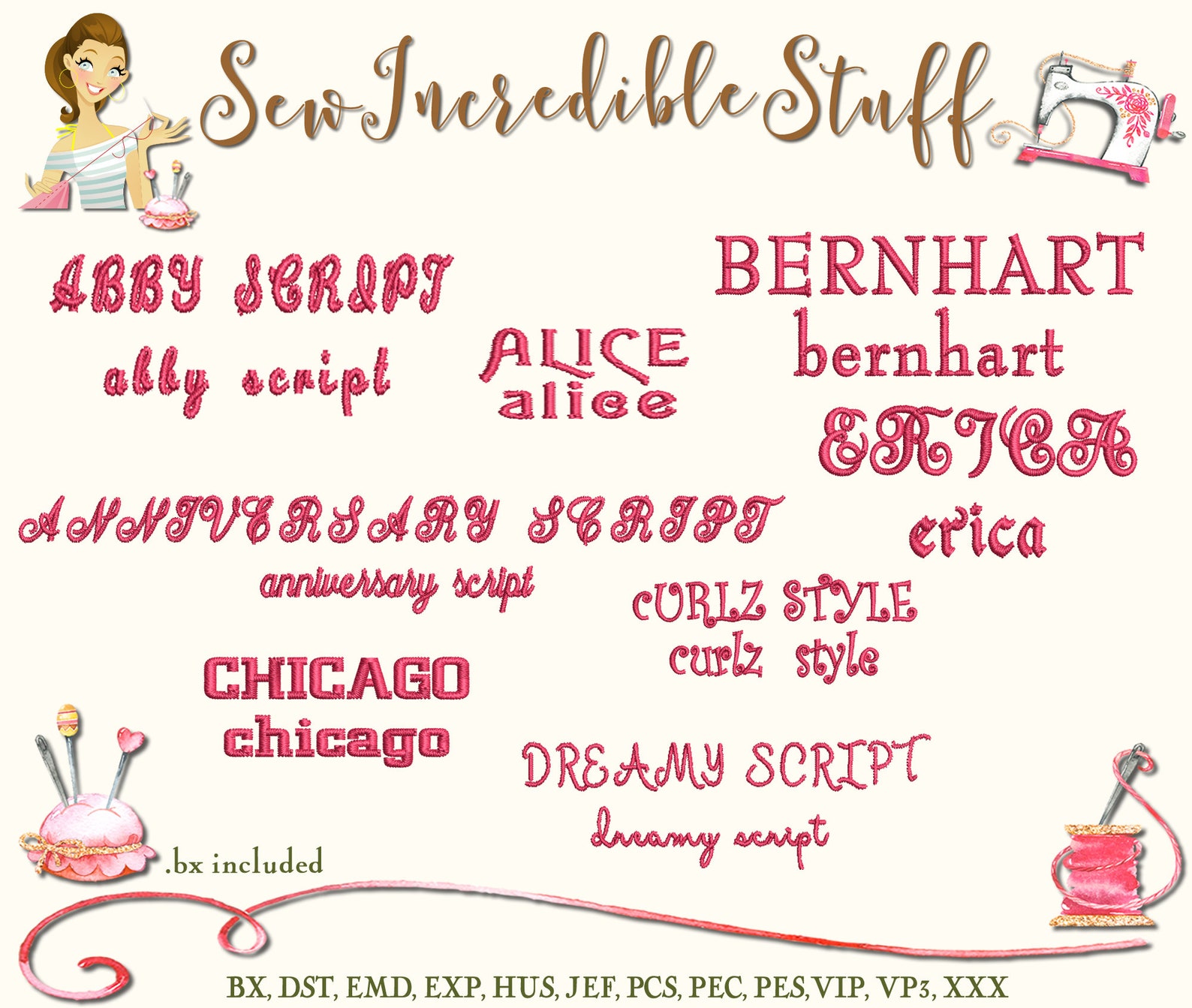 Small Size Machine Embroidery Font Collection - BX Fonts- 16 Fonts 1/4 ...