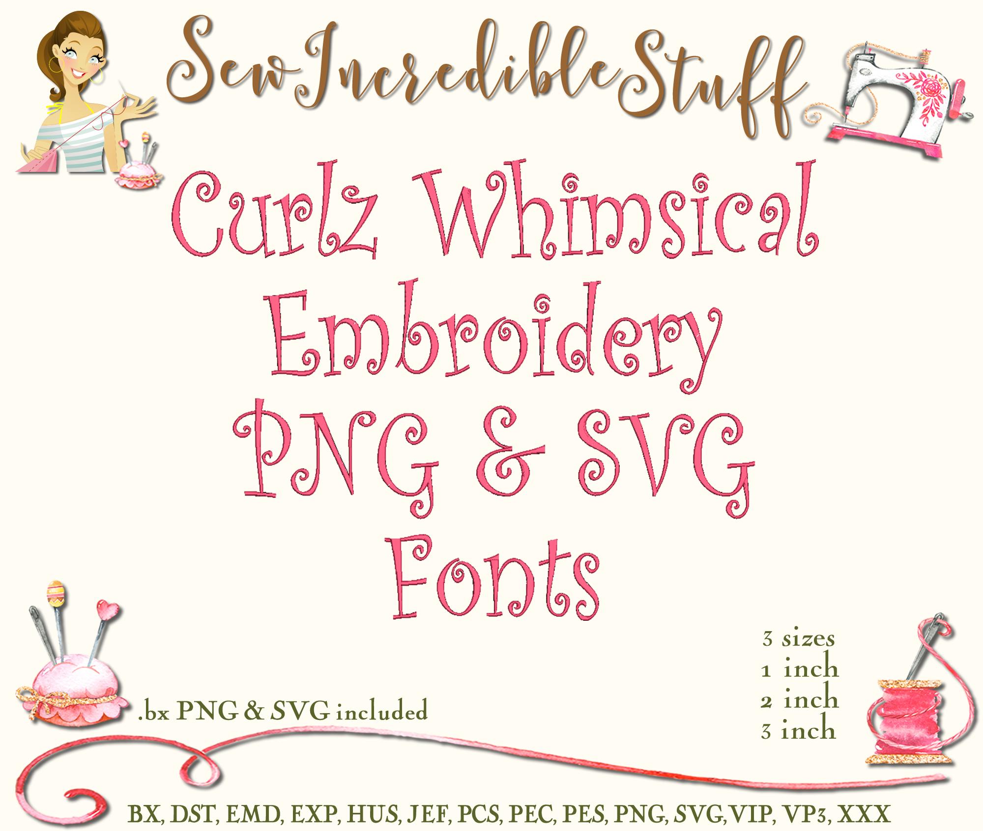 Curlz Machine Embroidery Font: PNG SVG BX, 3 Sizes (digital Download ...
