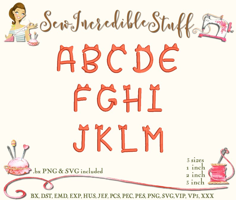 Cute Cat Ears Machine Embroidery PNG and SVG Fonts 3 Sizes - Etsy