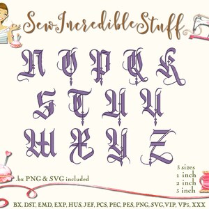 Gothic Olde English Machine Embroidery PNG and SVG Fonts, BX Font, 3 ...