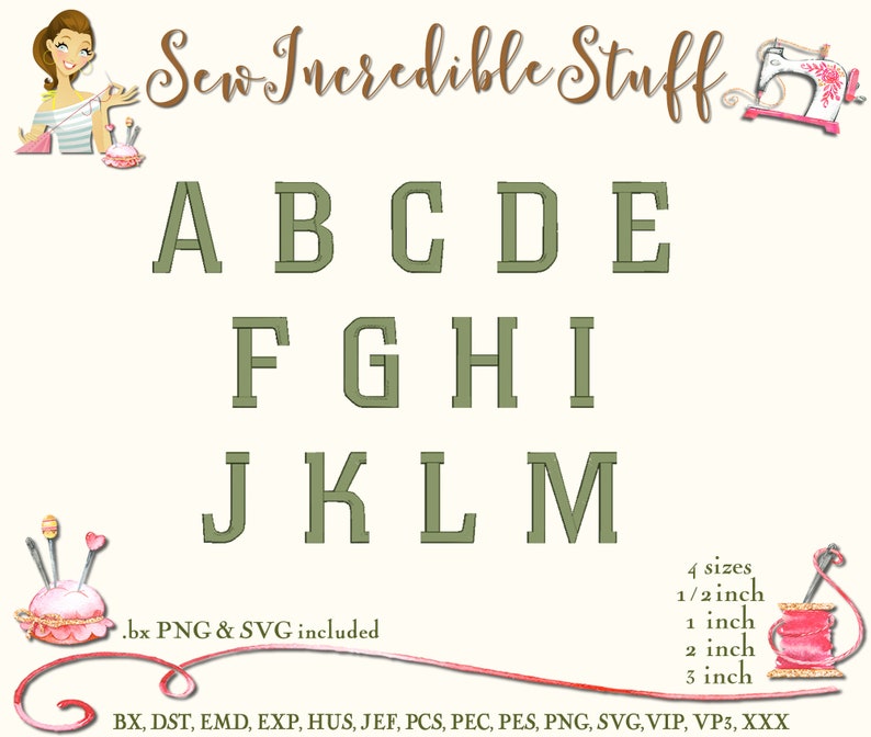 USMC Machine Embroidery, PNG and SVG Font., 4 Sizes - Bx Font - 11 ...