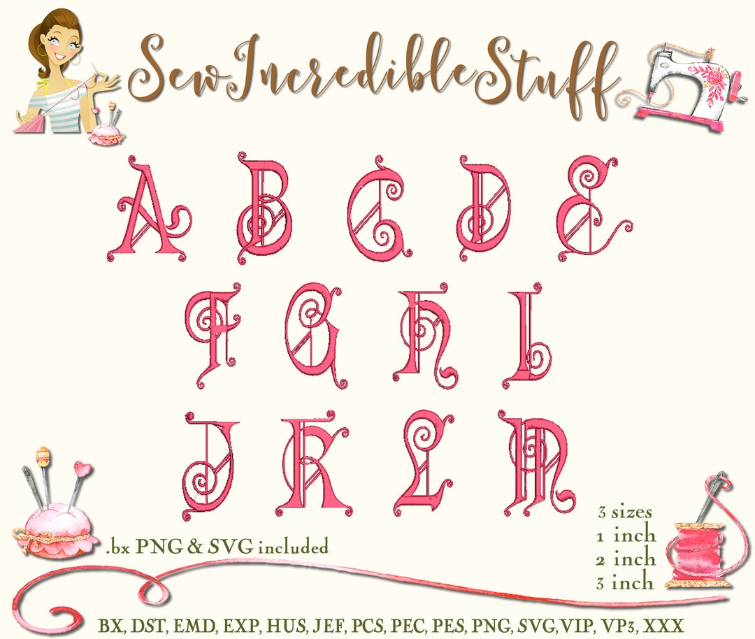 Single Initial Machine Embroidery, PNG and SVG Monogram Fonts - BX Font ...